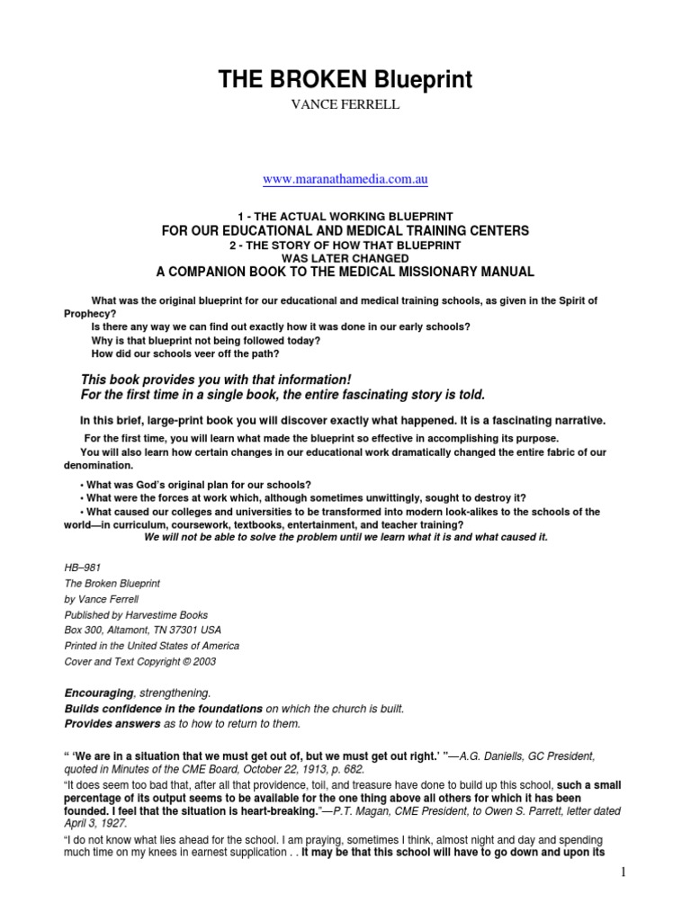 Broken Blueprint - Vance Ferrell | PDF | Religious Education | Religion ...