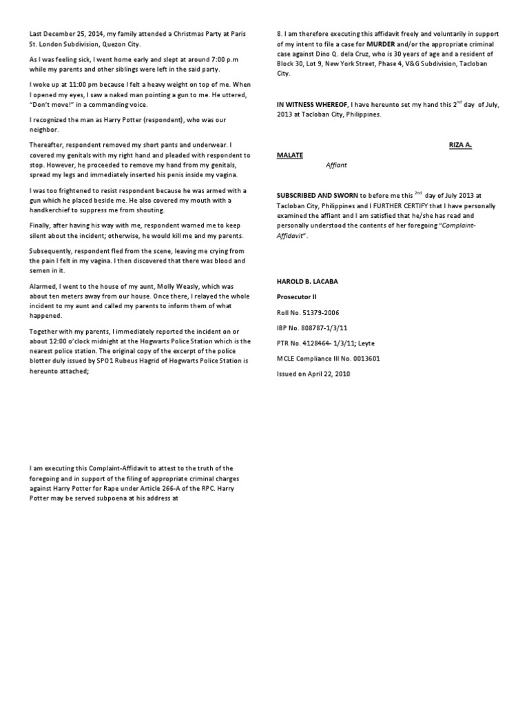 IN WITNESS WHEREOF, I Have Hereunto Set My Hand This 2: Affiant | PDF ...