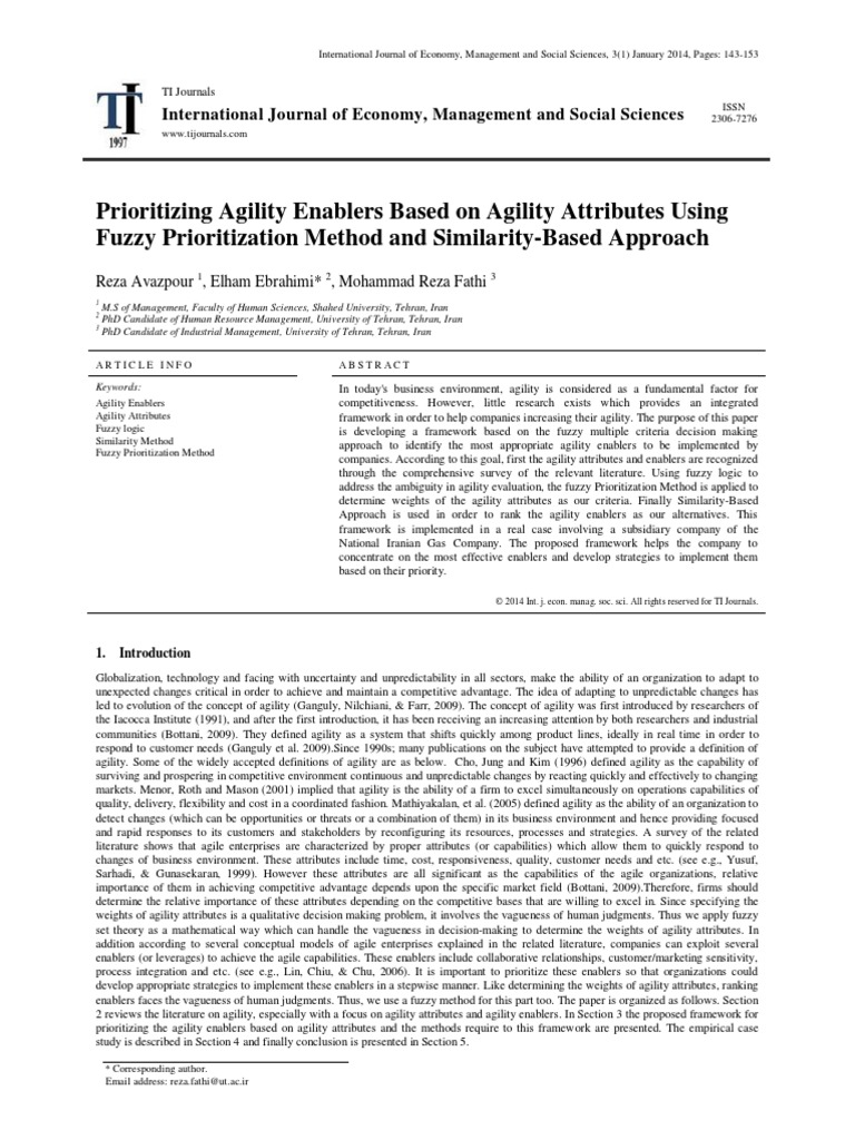 Prioritizing Agility Enablers Based On Agility Attributes Using Fuzzy Prioritization Method And