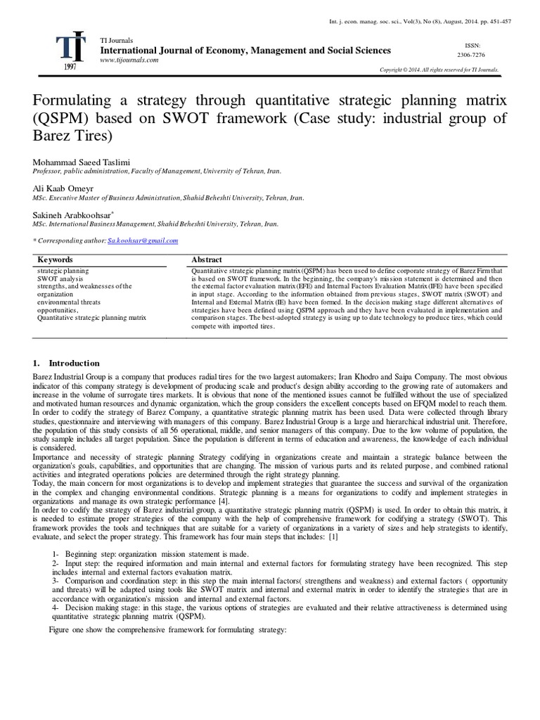Formulating A Strategy Through Quantitative Strategic Planning Matrix ...