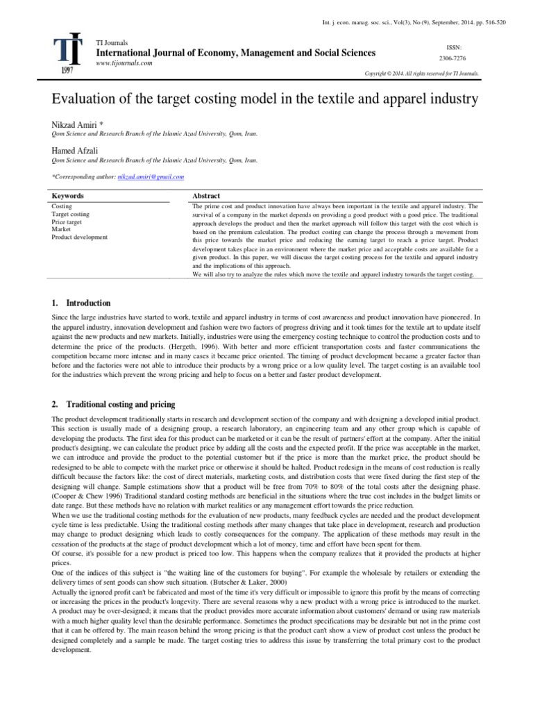 Evaluation of The Target Costing Model in The Textile and Apparel ...