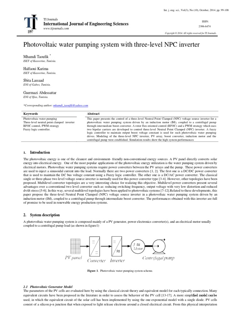 Photovoltaic Water Pumping System With Three-Level NPC Inverter | PDF ...