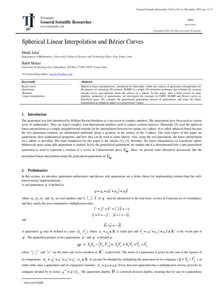 Spherical Linear Interpolation and Bezier Curves | PDF | Geometry | Linear Algebra