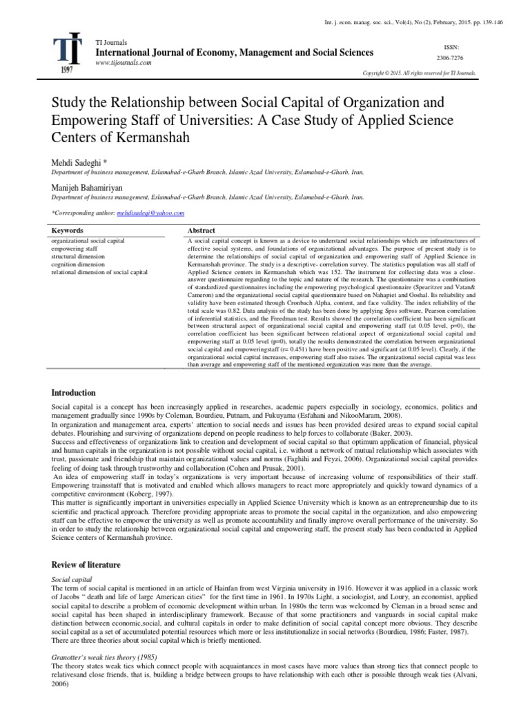 Study The Relationship Between Social Capital of Organization and Empowering Staff of ...