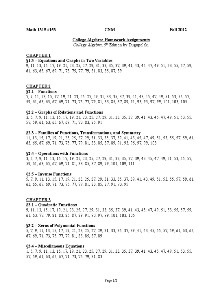 College Algebra Homework Assignments | PDF