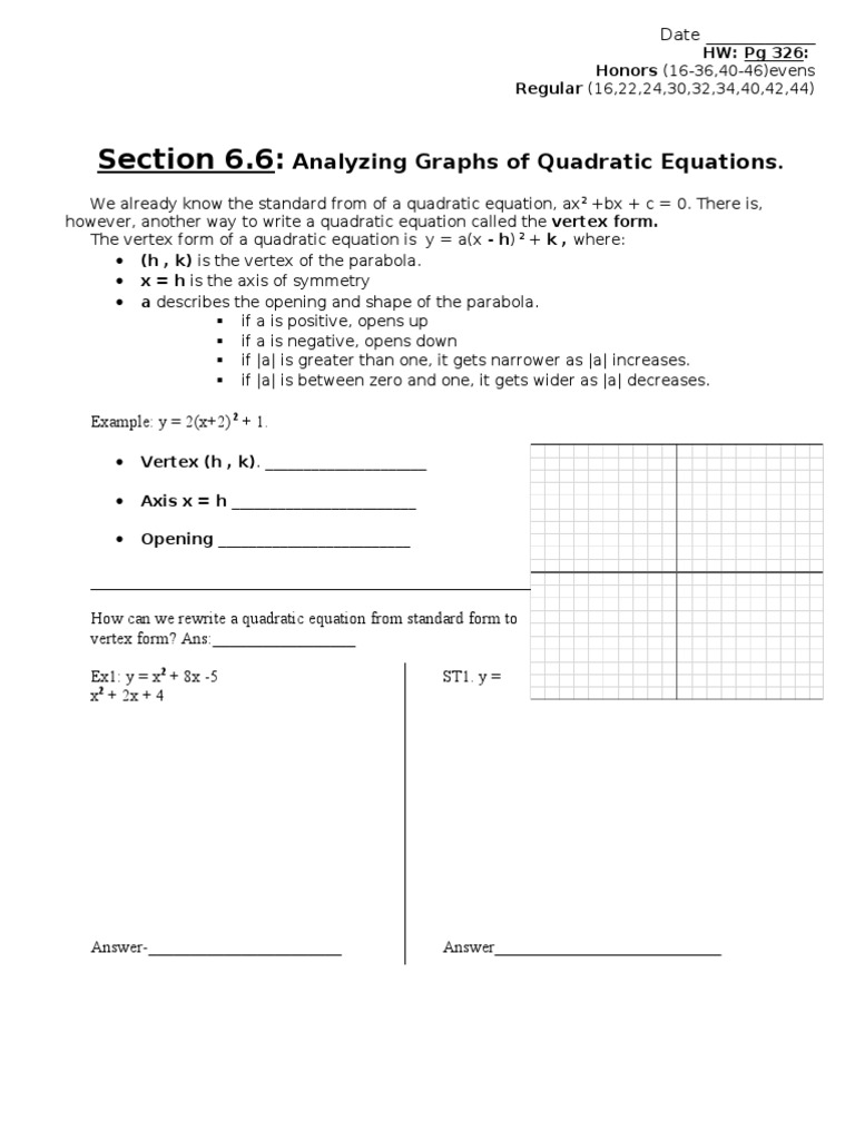 6.6 Analyzing Graphs of Quadratic Eqts | PDF | Geometric Shapes | Algebra