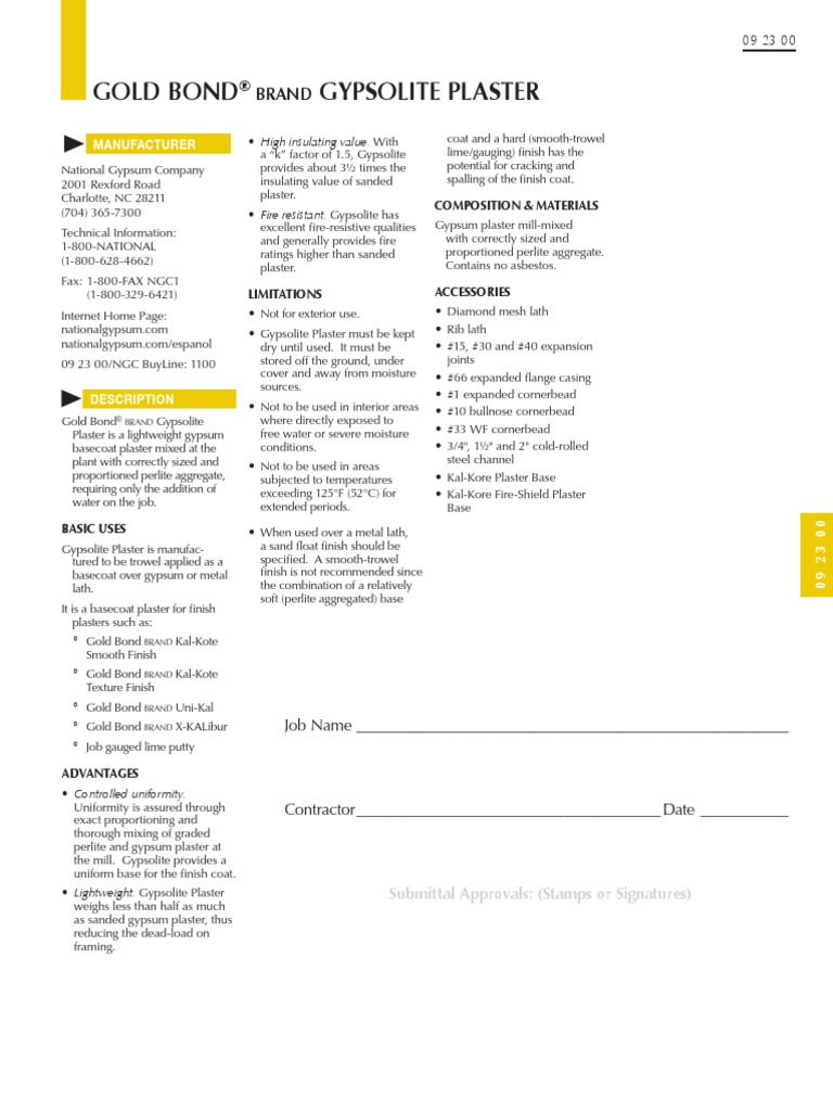Gold Bond Gypsolite Plaster: Brand | PDF | Plaster | Building