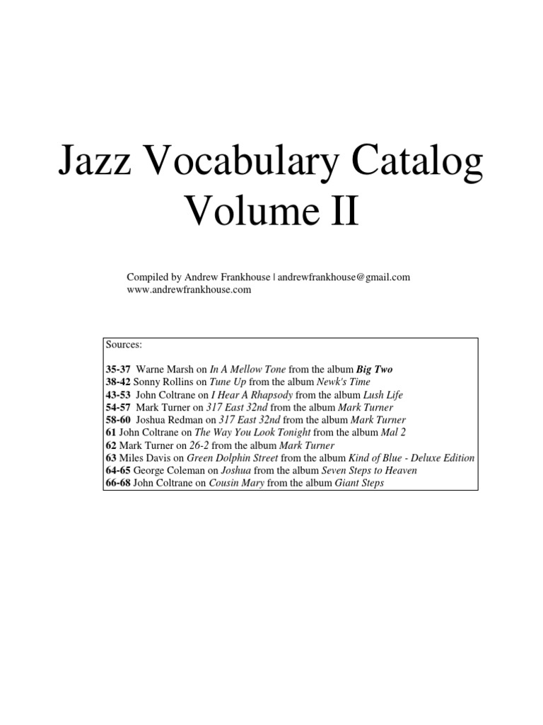 Vocab Catalog Published Vol 2 | PDF | African American Music | Jazz