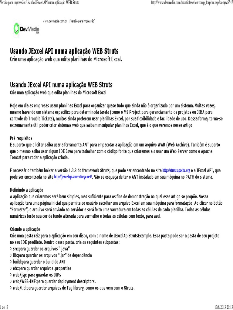 JExcel - Crie App Web em Struts Que Edita Planilhas | PDF | Páginas do servidor Java | Planilha