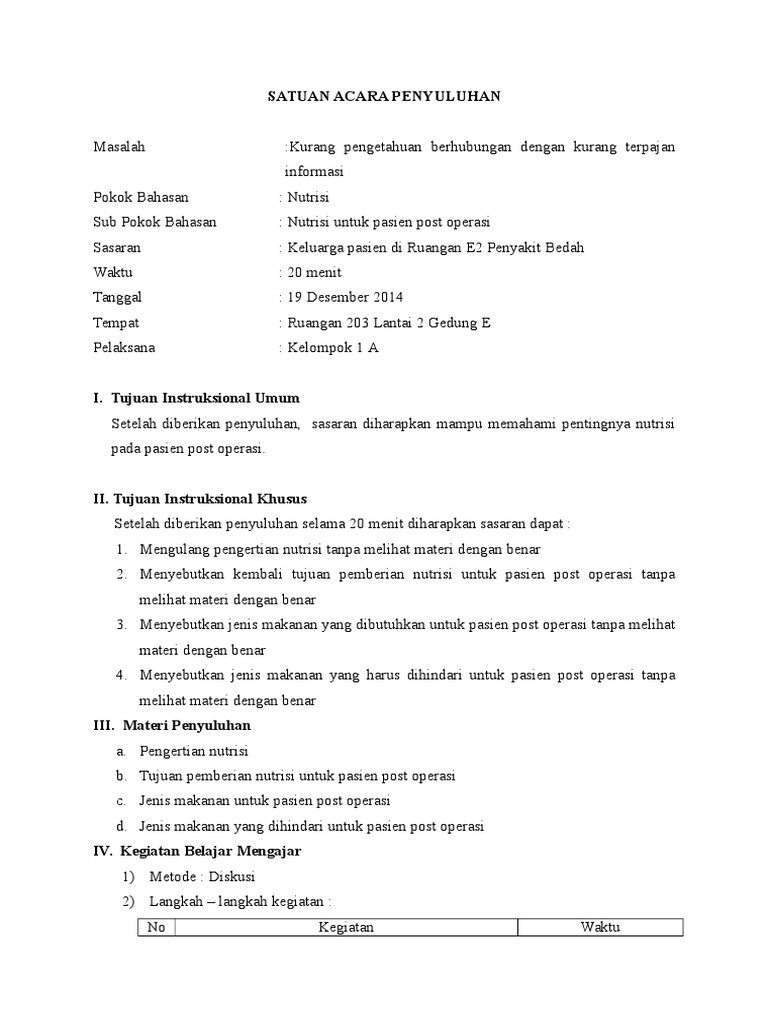 Sap Nutrisi Post Op | PDF | Kesehatan Holistik | Sains & Matematika