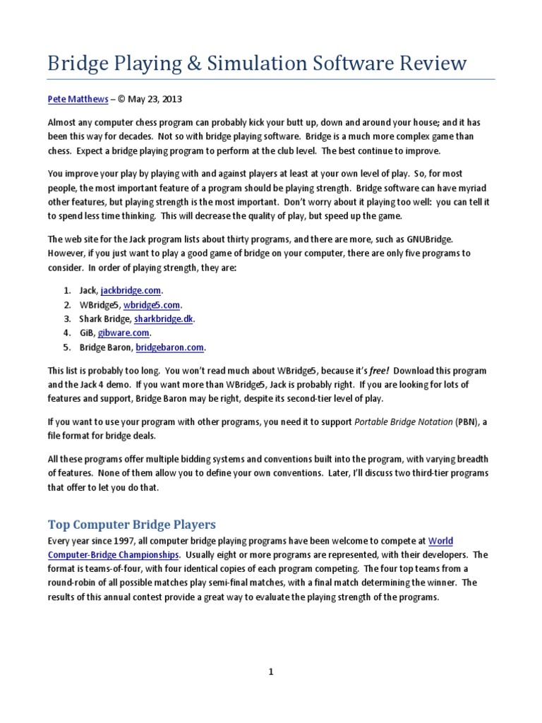 Bridge Playing Software Review | PDF | Contract Bridge | Simulation