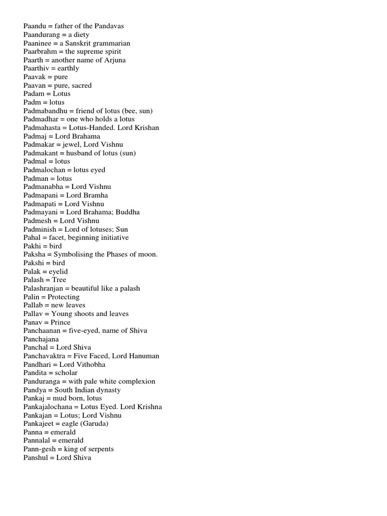 Names Starting With Pa | Download Free PDF | Vishnu | Shiva