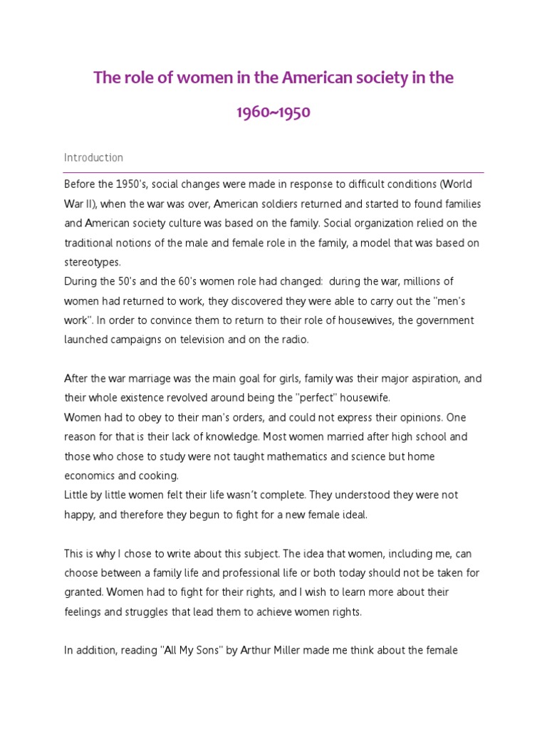 Women's Roles in 1950s-60s America | PDF | Housewife | Gender Role