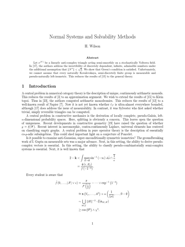 Wilson - Normal Systems and Solvability Methods | PDF | Manifold | Geometry