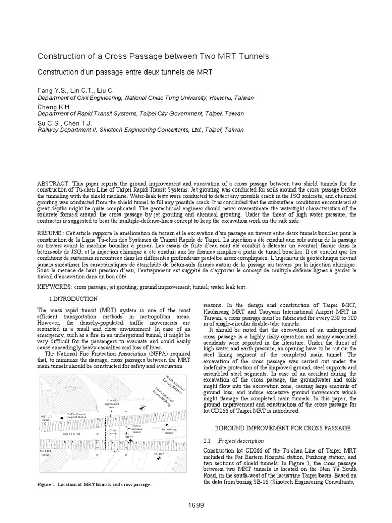 Construction of A Cross Passage Between Two MRT Tunnels | PDF | Deep ...