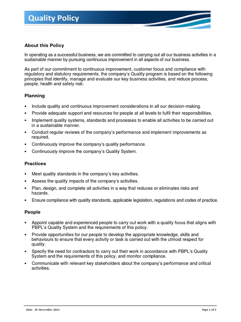 Quality Policy | PDF