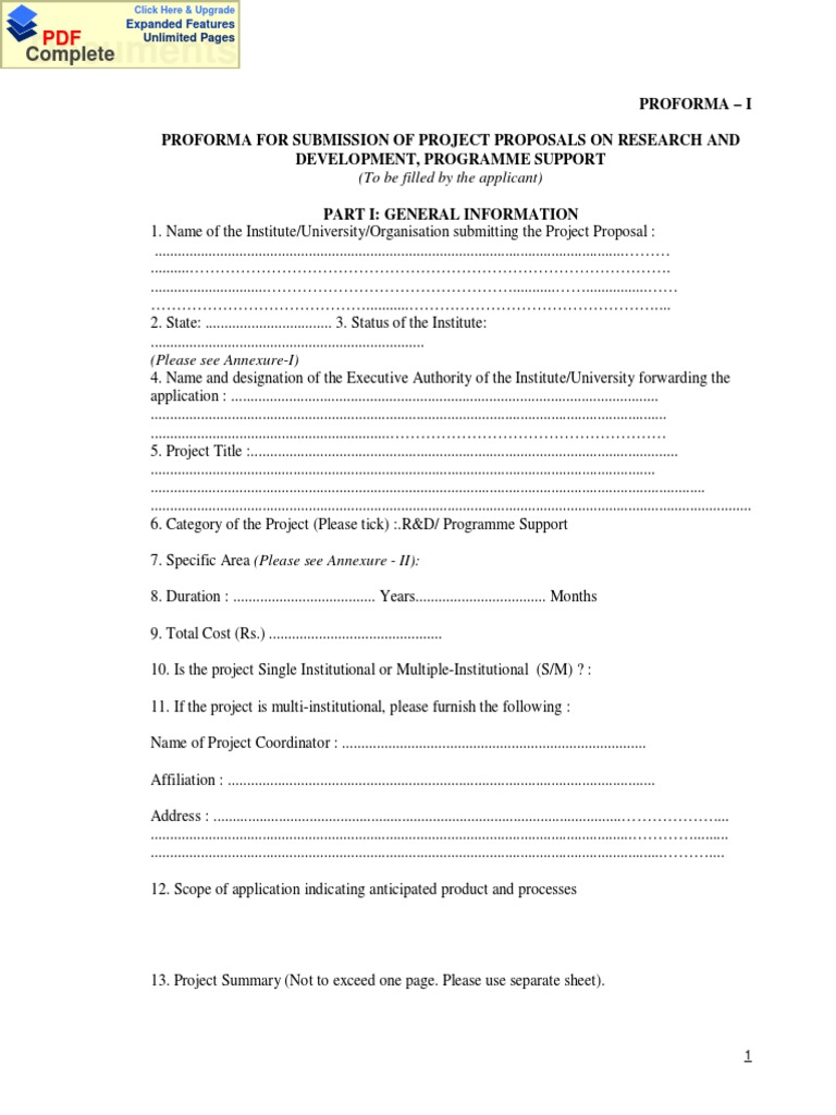 DBT Project Proposal Proforma PDF | PDF | Biotechnology | Business