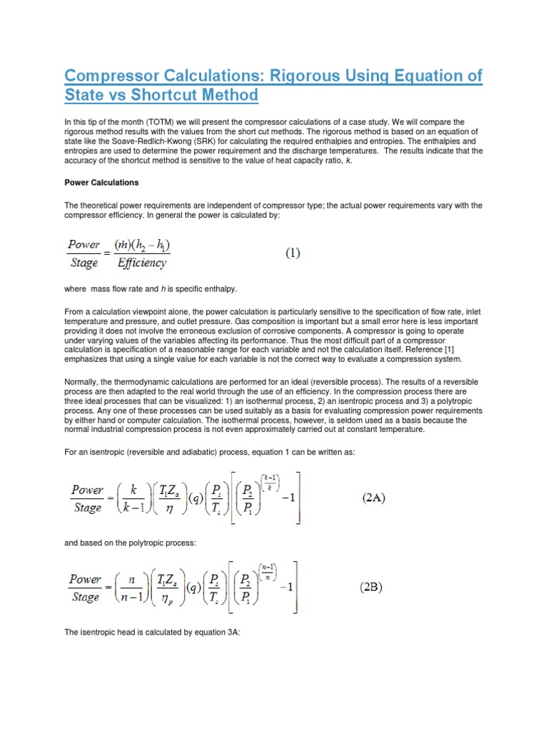 Compressor Calculations | PDF | Gas Compressor | Enthalpy