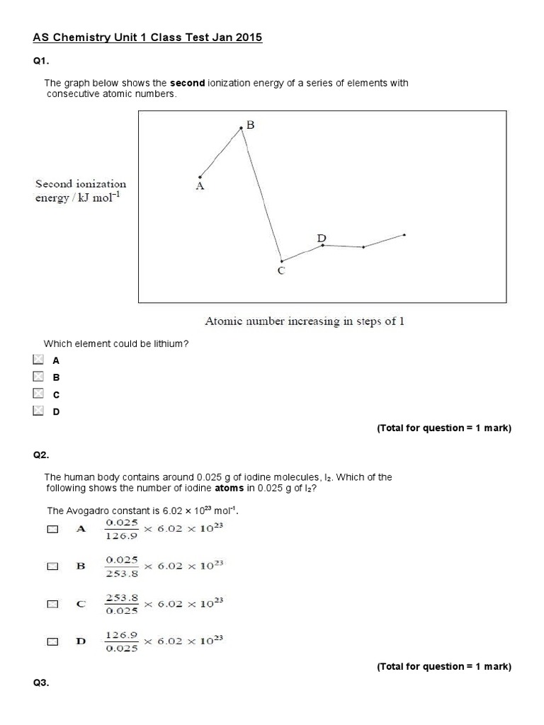 AS Chemistry Unit 1 Test Overview | PDF | Alkane | Propane