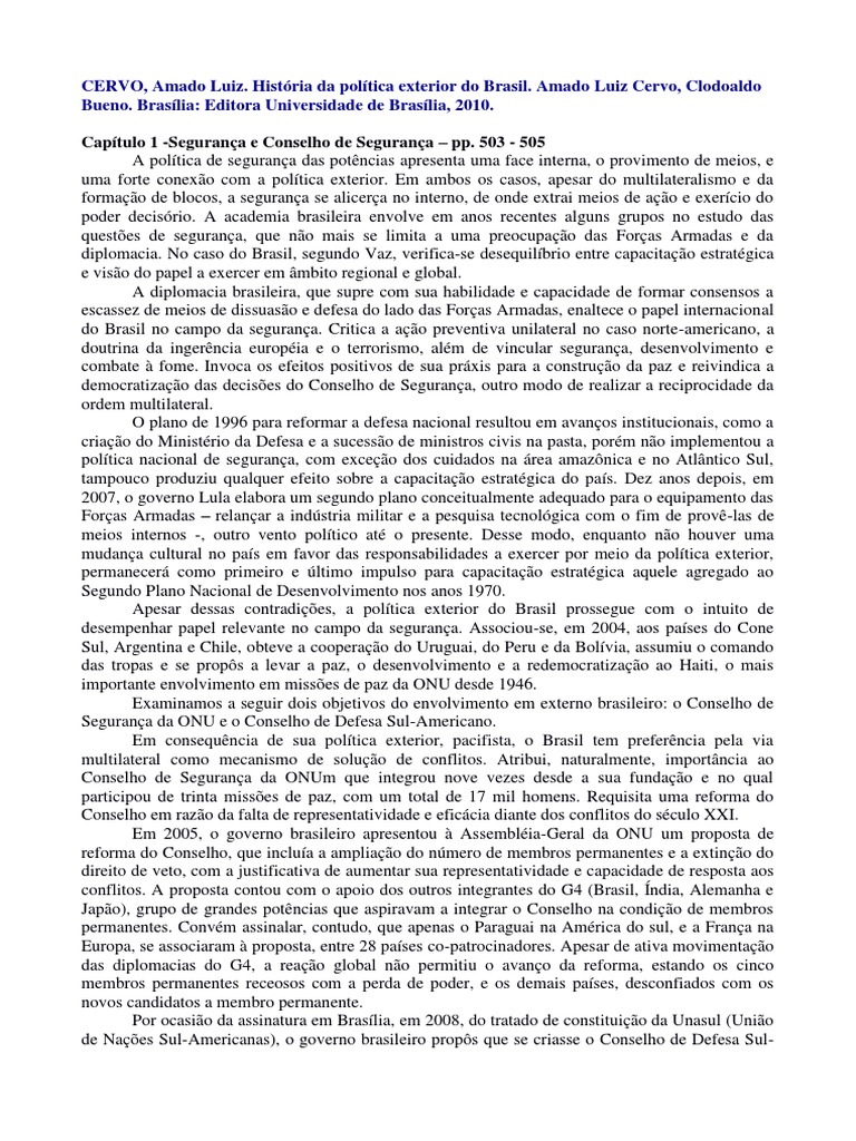 CERVO, Amado Luiz. História Da Política Exterior Do Brasil, 2010 | PDF ...