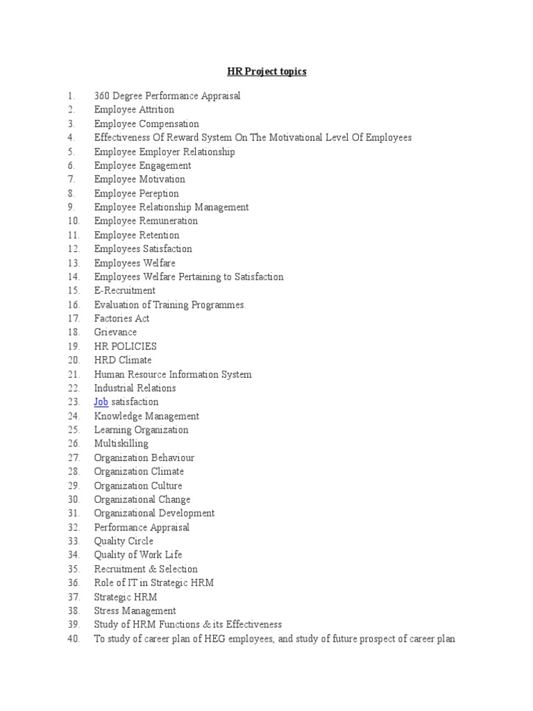 HR Project Topics | PDF