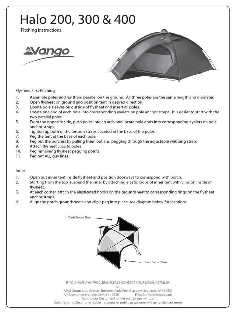 Vango Halo 200, 300, 400 Pitching Instructions | PDF | Tent ...