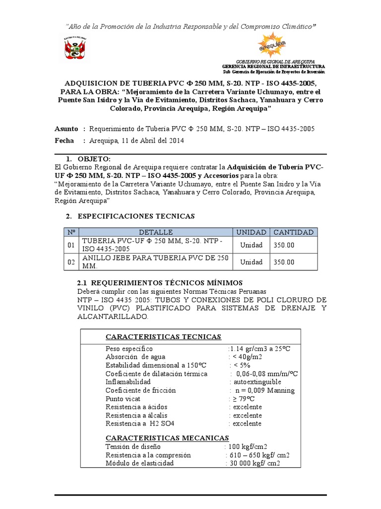 Tuberia PVC 250 MM Iso 4435 | PDF | Calidad (comercial) | Industrias