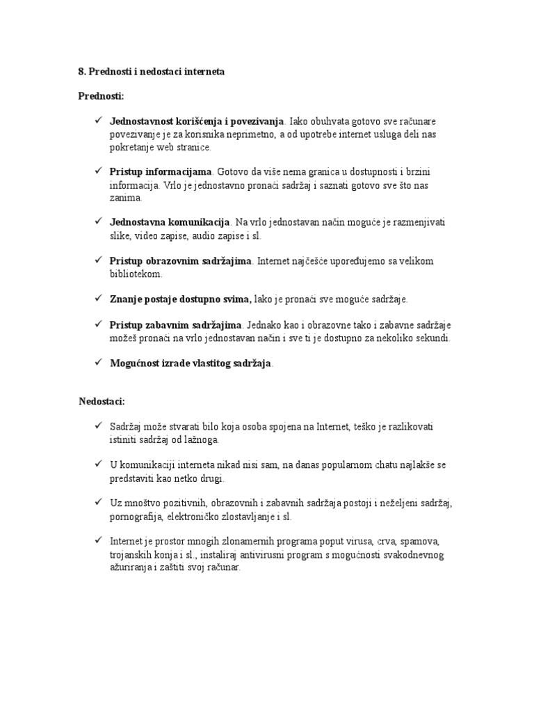 Prednosti I Nedostaci Interneta | PDF