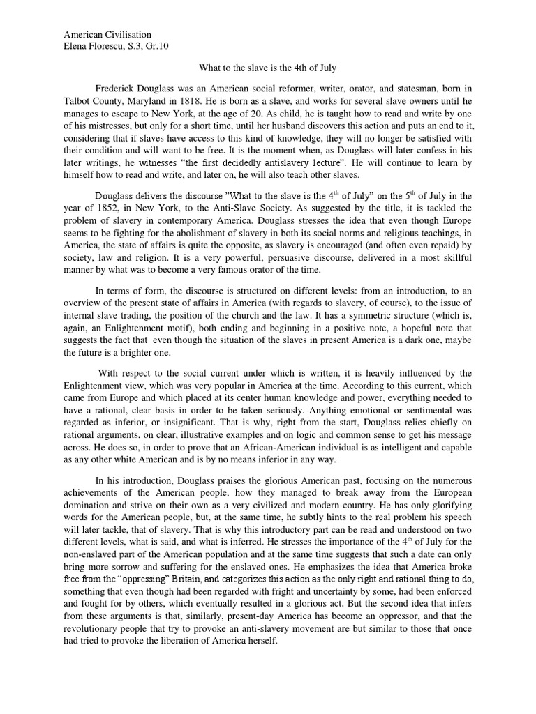 Douglass on the 4th of July's Irony | PDF | Frederick Douglass | Slavery
