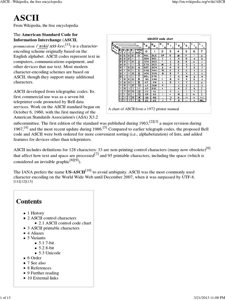 ASCII - Wikipedia, The Free Encyclopedia | Ascii | Character Encoding ...