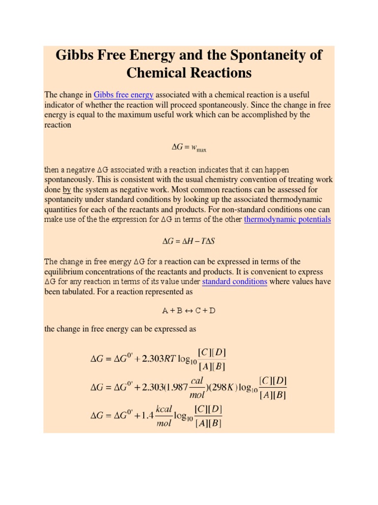 Gibbs Free Energy and The Spontaneity of Chemical Reactions | PDF ...