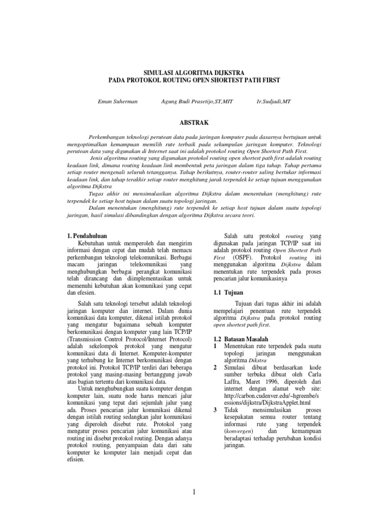(JURNAL) Simulasi Algoritma Dijkstra Pada Protokol Routing OSPF | PDF ...