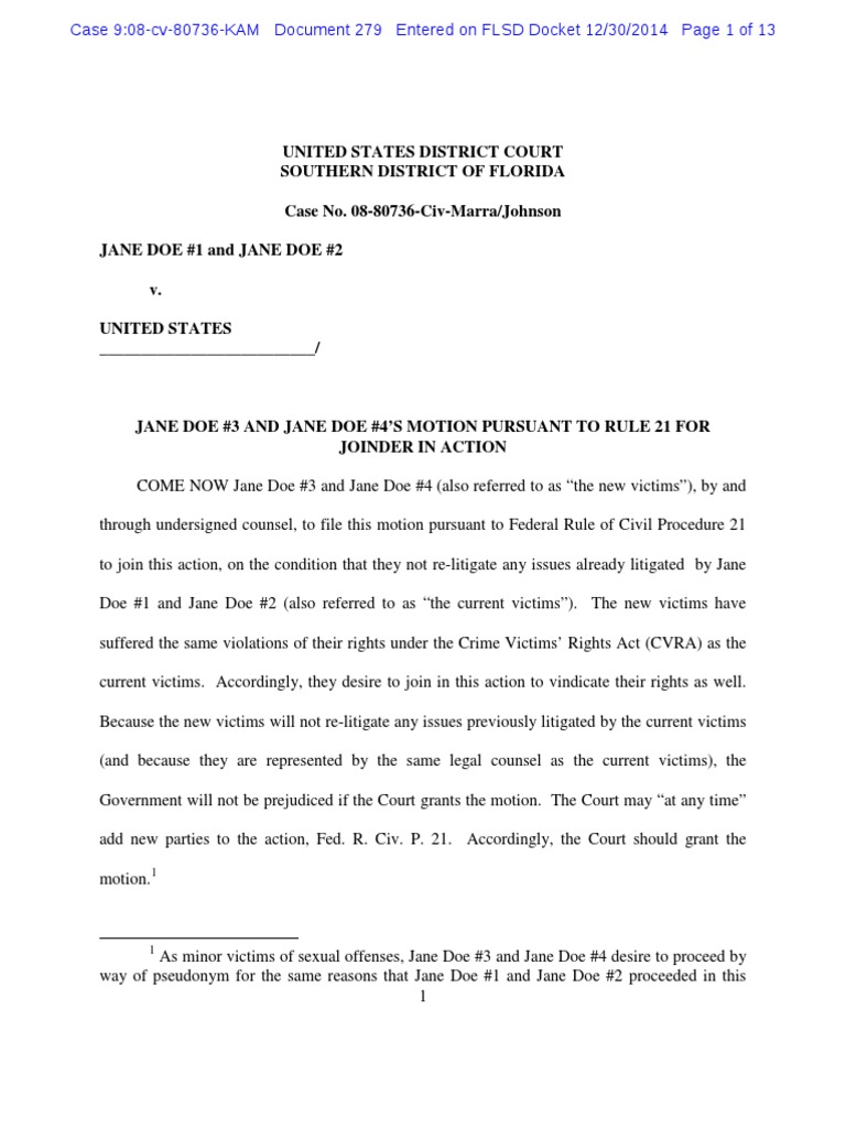 Jane Does Join Epstein Lawsuit | PDF | Joinder | Lawsuit