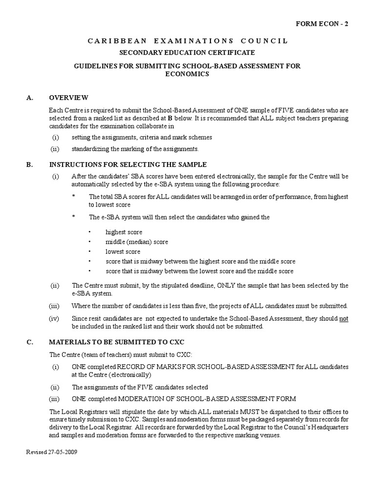 Economics SBA Submission Guidelines | PDF | Career & Growth | Business