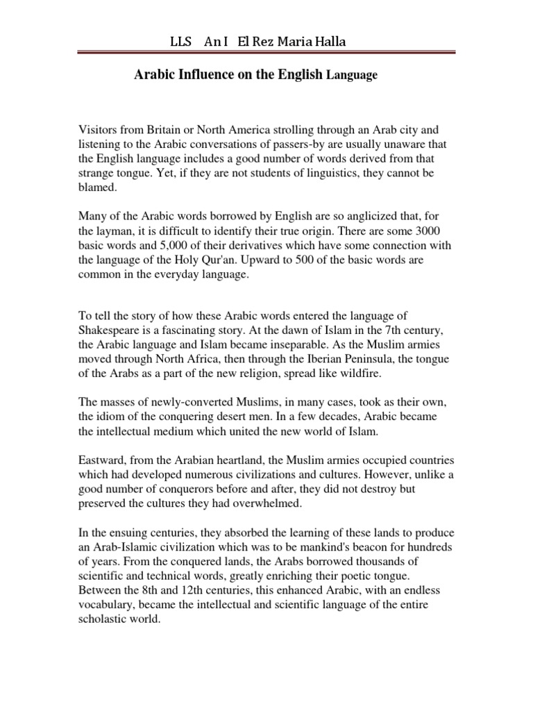 Arabic Influence On The English Language | PDF | Arabic | Europe Travel