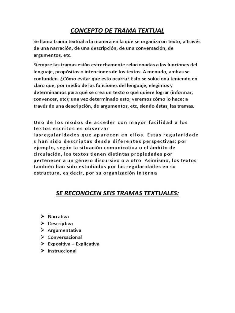 Tipos de Tramas Textuales Explicadas | PDF | Narrativa | Conversacion
