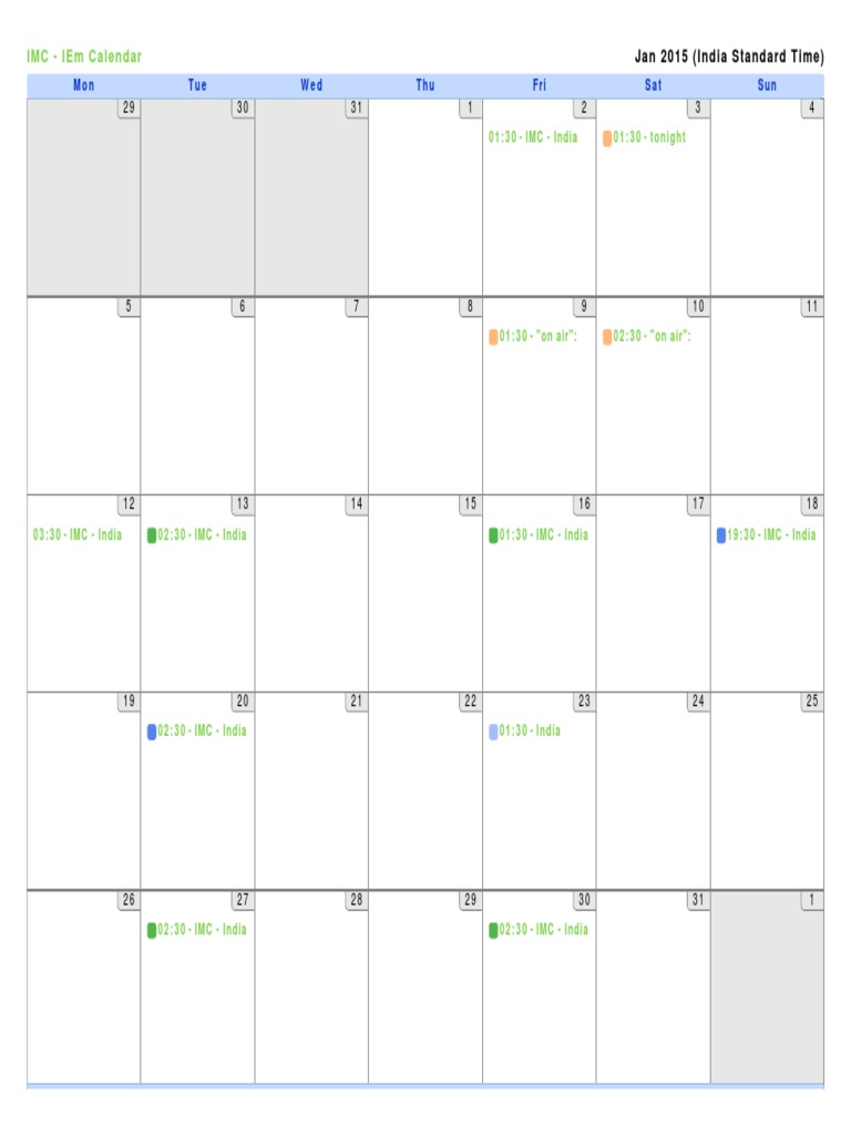 IMC Broadcasting Calendar 2015 (Monthly / Weekly) - India Standard Time ...