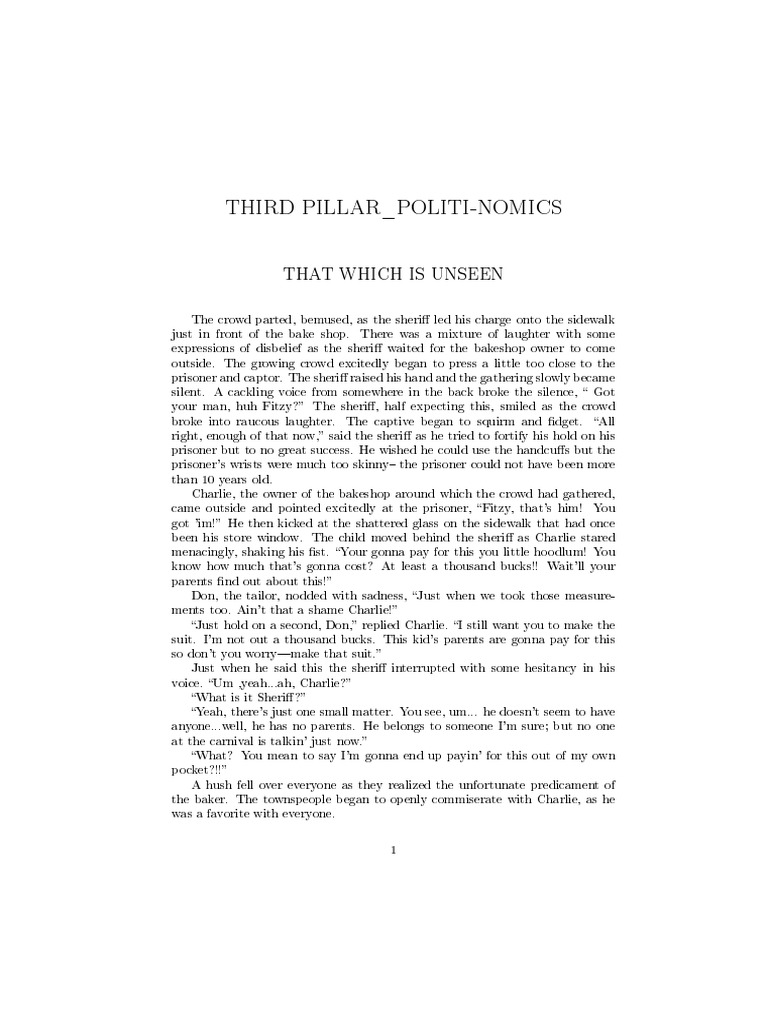 Third Pillar Politi Nomics That Which Is Unseen | PDF | Money | Adam Smith