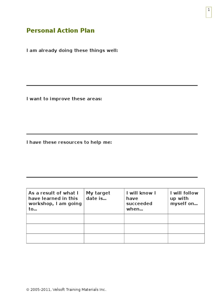 Personal Action Plan Template | PDF | Self-Improvement