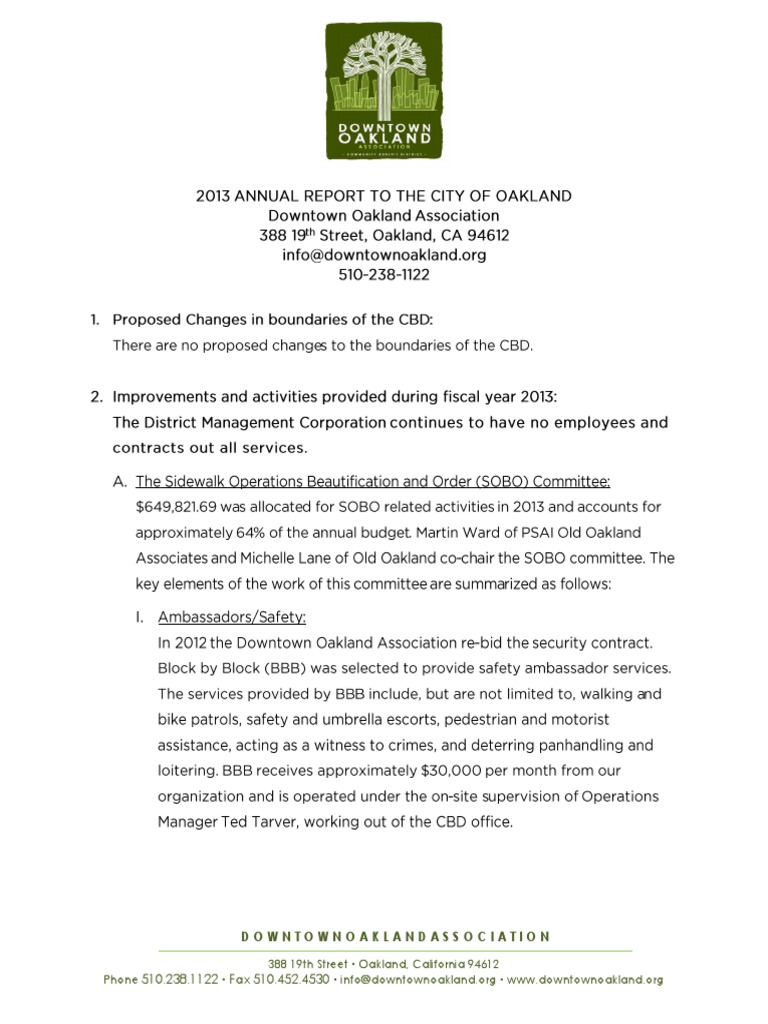 DOA 2013 Annual Report To The City of Oakland | PDF