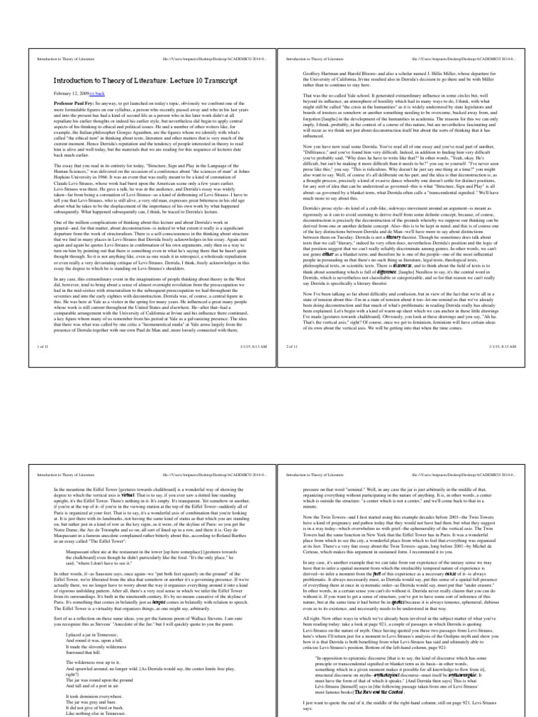 Deconstructing Derrida: An Analysis of a Lecture on Derrida's Difficult ...