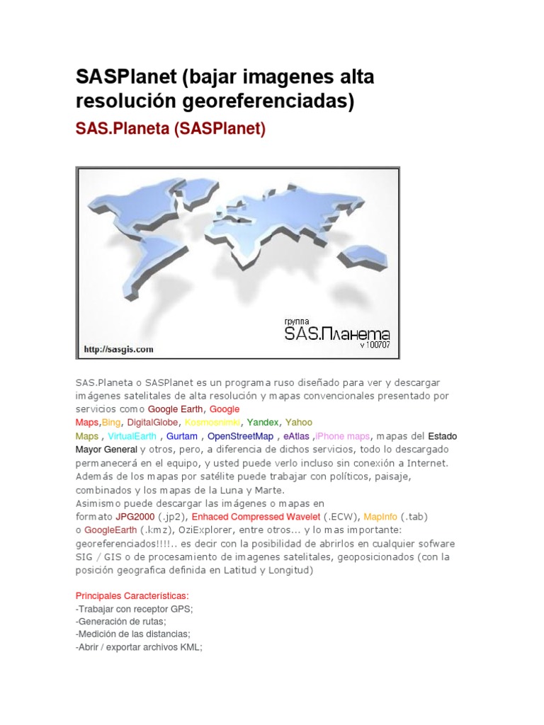 Descarga Imágenes Satelitales con SASPlanet | PDF | Sistema de información geográfica | Informática