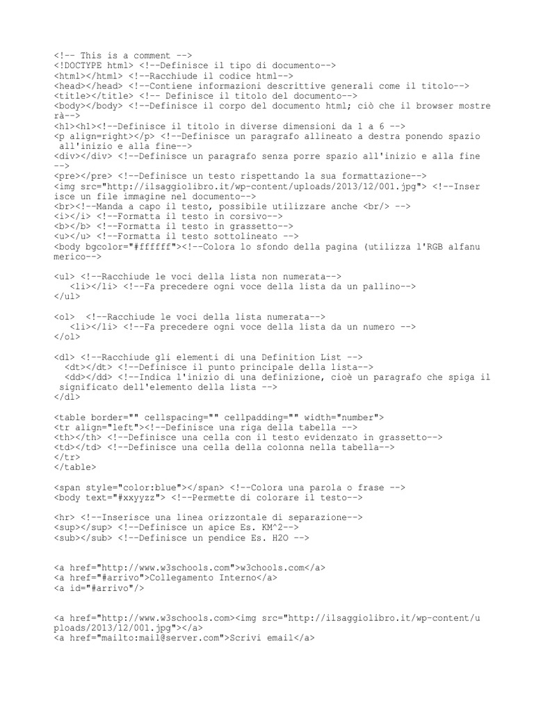 Riassunto Comandi HTML | PDF