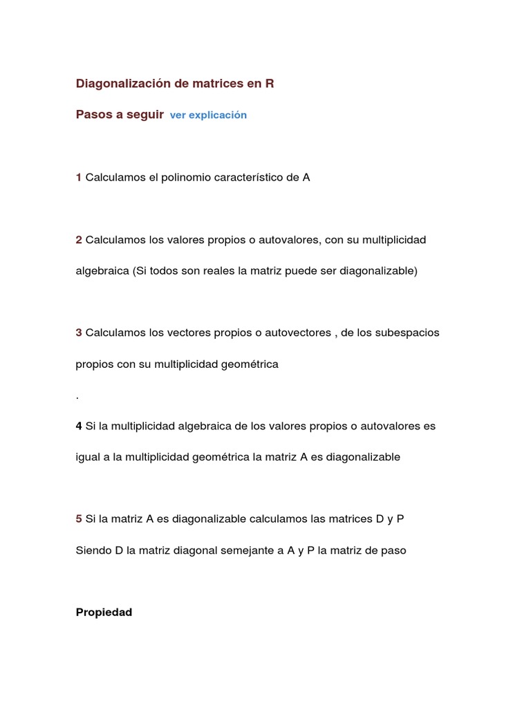 Diagonalización de Matrices en R | PDF | Valores propios y vectores ...