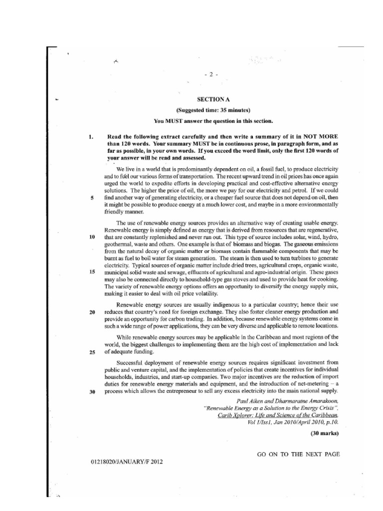 CSEC English A Past Paper January 2012 | PDF