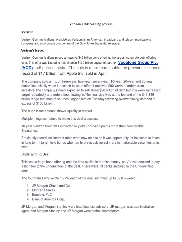Verizon Underwriting | PDF | Underwriting | Bonds (Finance)