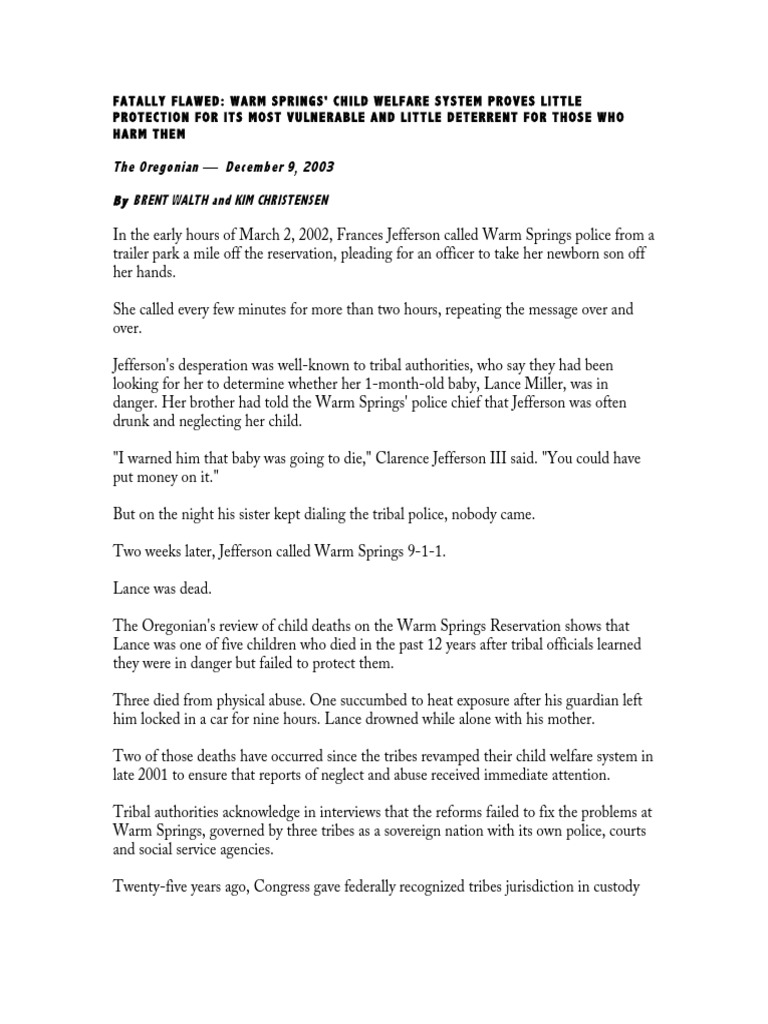 Fatally Flawed | PDF | Indian Reservation | Child Protective Services
