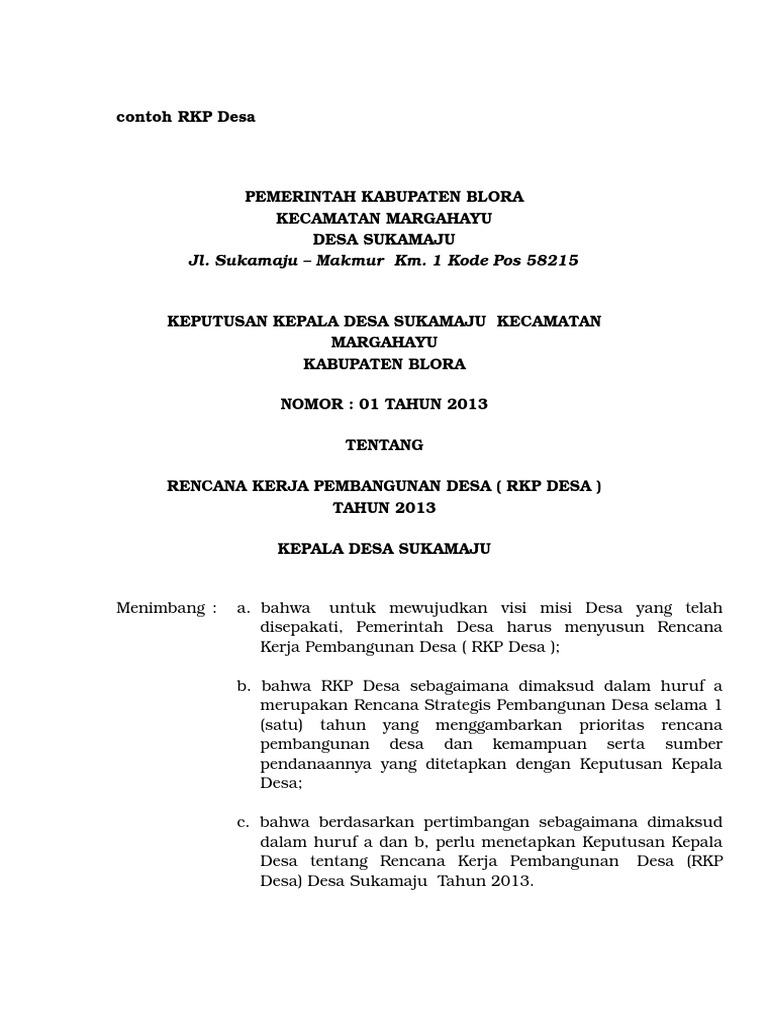 Contoh RKP Desa | PDF