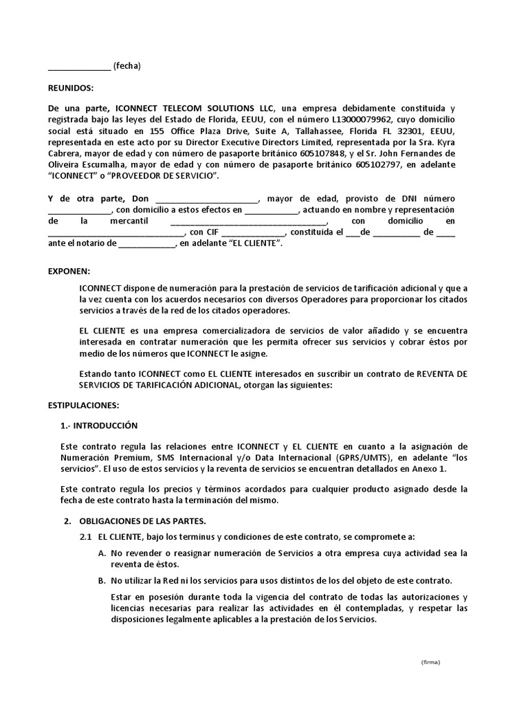 Contrato Cliente Iconnect Español | PDF | Pagos | Liquidación