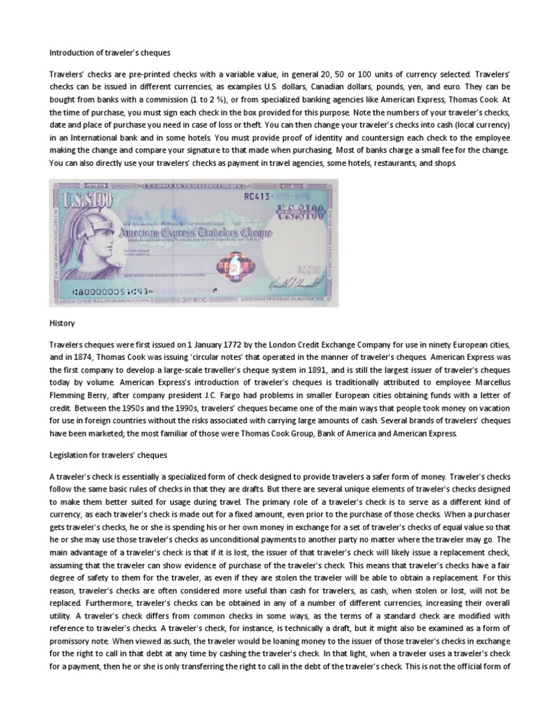 Overview of Traveler's Cheques | PDF | Traveler's Cheque | Cheque